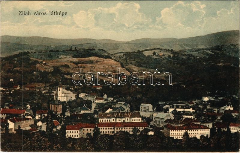 Zilah, Zalau; látkép, templomok, zsinagóga. Seres Samu kiadása ...