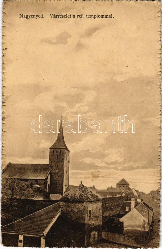1914 Nagyenyed, Aiud; várrészlet és református templom / castle and ...