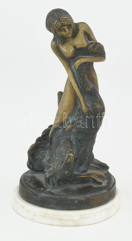Melocco Miklós (1935): Léda és a hattyú. Bronz, márvány talpon ...
