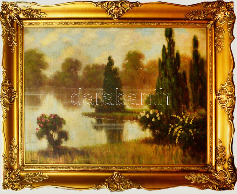 Jakab Károly (1904-1994): Vízparti táj. Olaj, vászon, jelzett, 70×100 | Darabanth Kft.